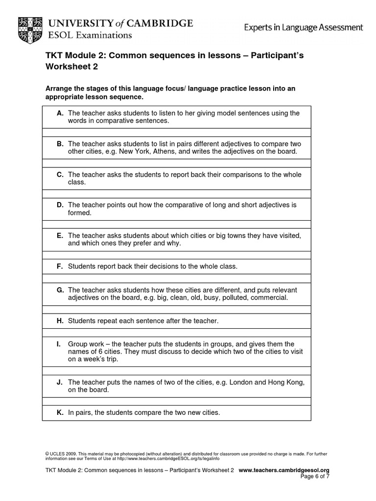 Cambridge TKT Module 2 Worksheets Pages 21 22 | PDF | Teachers | Lesson Plan