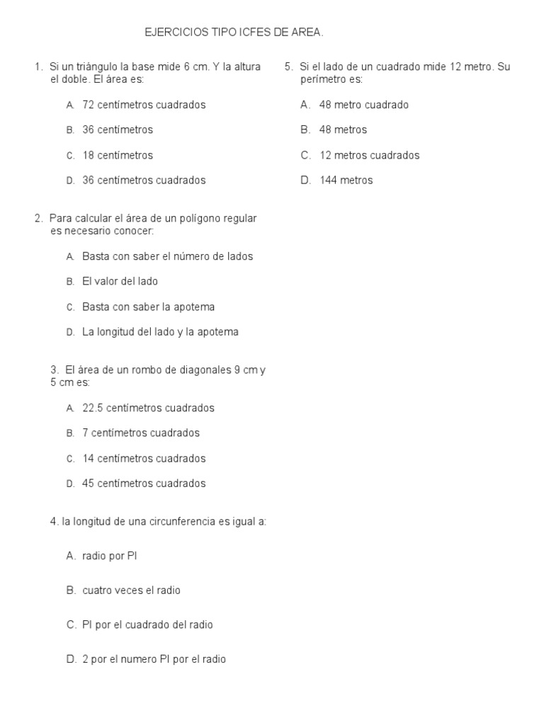 Ejercicios Tipo Icfes de Area | PDF