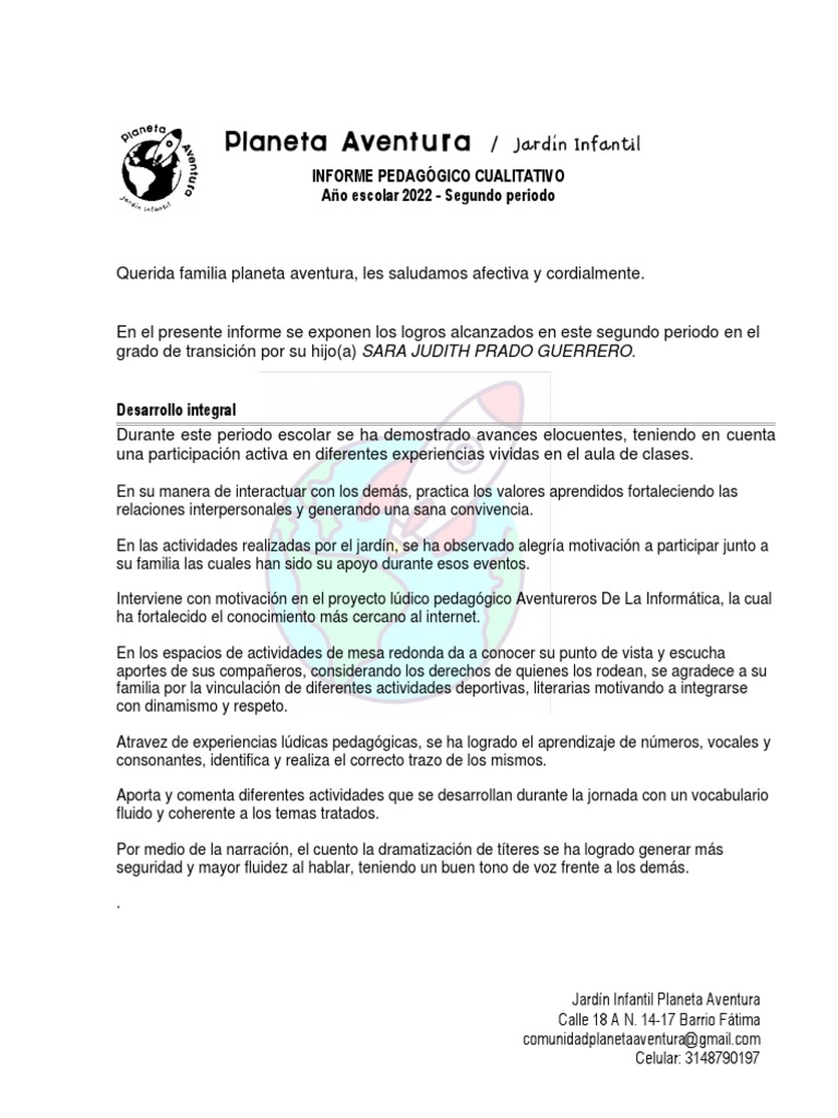 Informe SARA JUDITH PRADO | PDF | Cognición