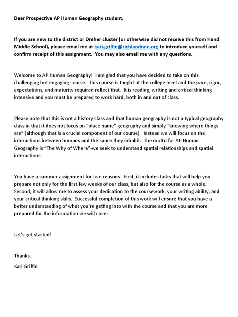 Ap Human Geography Summer Assignment 2022-23 | PDF | Asia | Geography