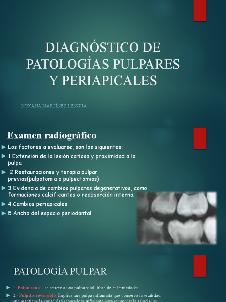 Diagnóstico de Patologías Pulpares y Periapicales | PDF | Ciencias de la Salud | Enfermedades y ...