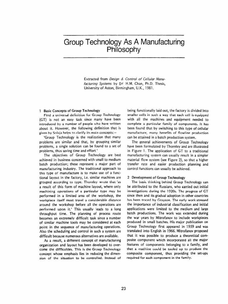 Group Technology As A Manufacturing Philosophy | PDF | Machines | Science
