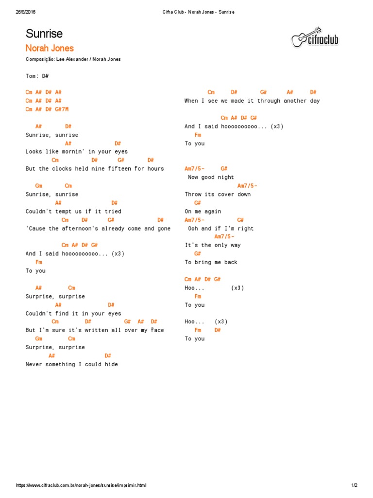 Cifra Club - Norah Jones - Sunrise | PDF