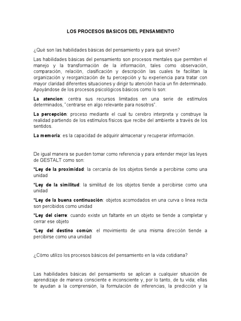 Procesos Básicos del Pensamiento | PDF | Pensamiento | Percepción