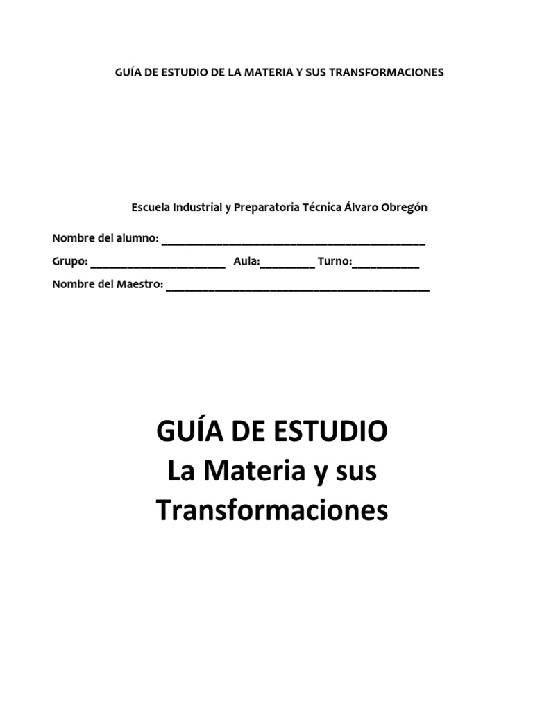 La - Materia - y - Sus - Transformaciones. Guía de Estudio | PDF ...