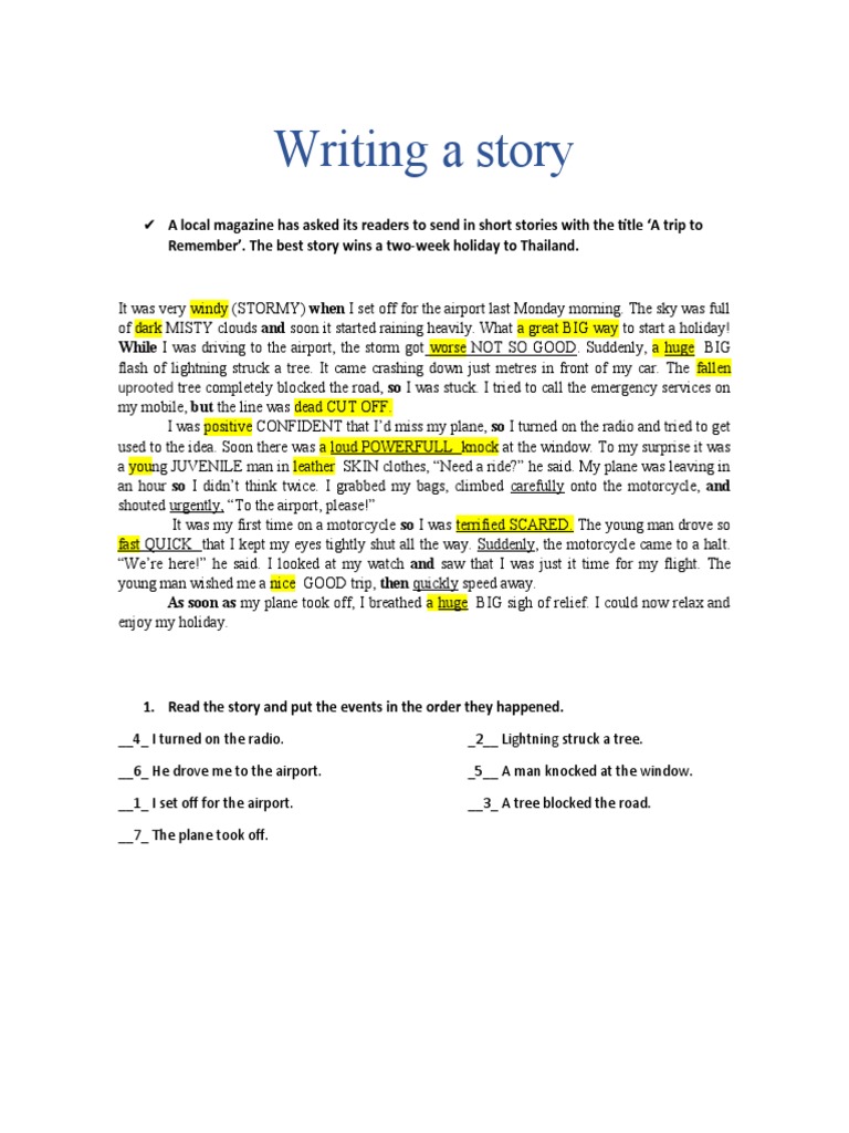 Writing A Story. Worksheet. English VIII | PDF | Adverb