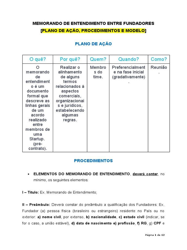 Modelo 1 - Memorando de Entendimento | PDF | Propriedade intelectual ...