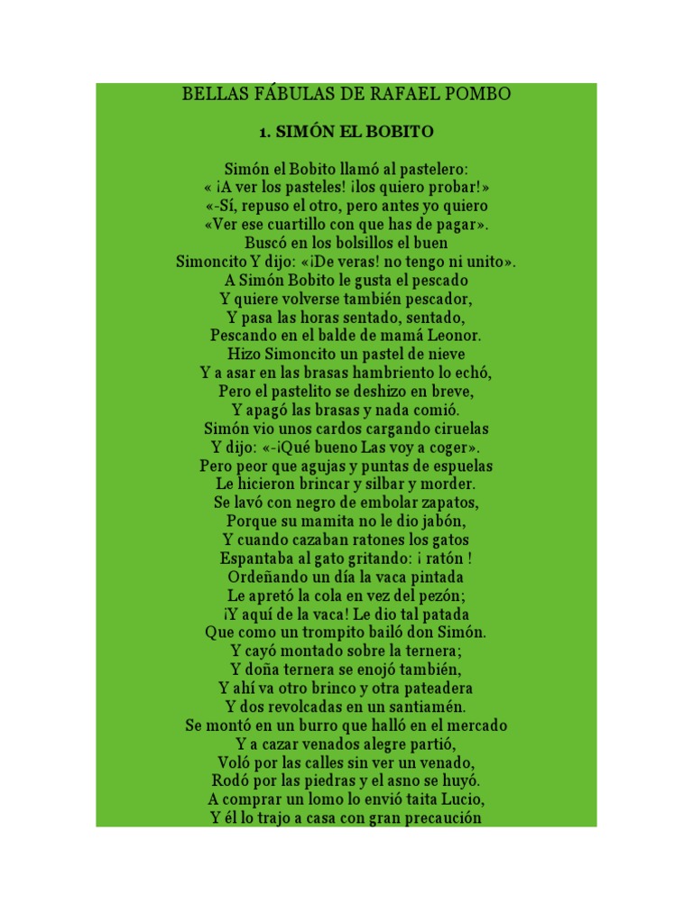 Bellas Fabulas de Rafael Pombo | PDF