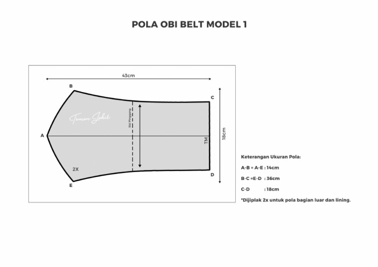 Detail Ukuran Pola Obi Belt Model 1 | PDF