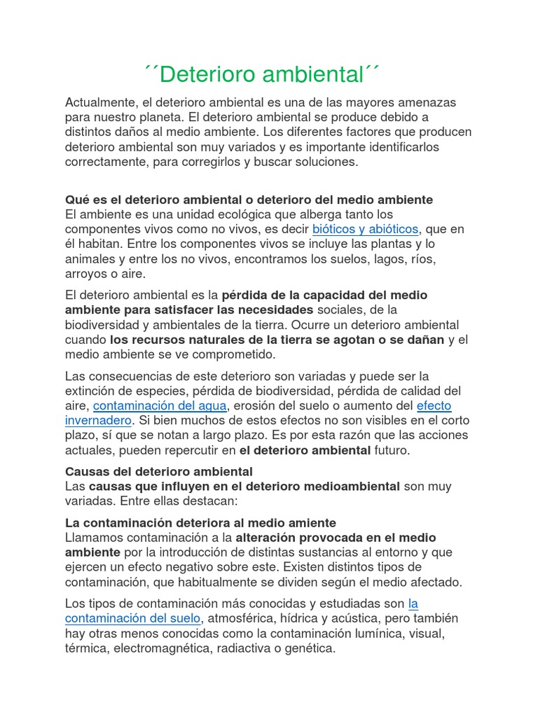 Deterioro Ambiemtal | PDF | Entorno natural | Contaminación