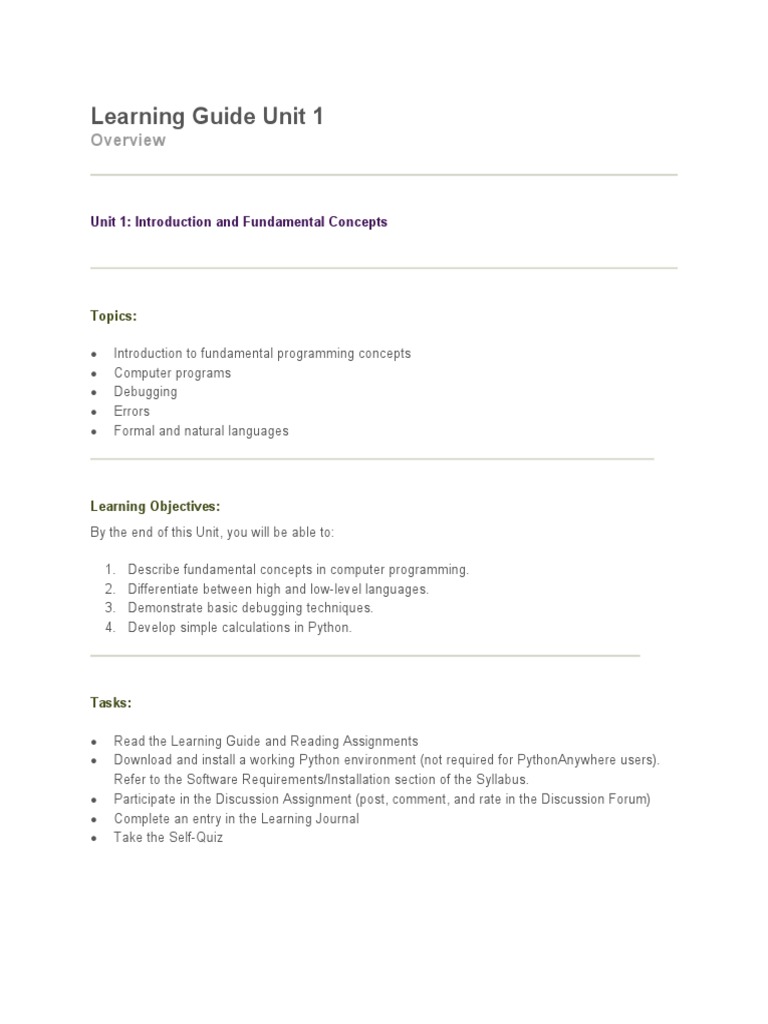 Cs 110 Programming Fundamentals Unit 1 All Assignments Instructions