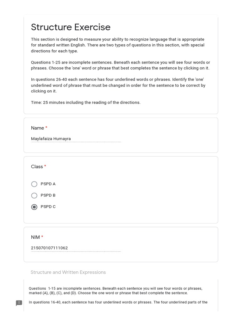 Structure Exercise | PDF | Phrase | Sentence (Linguistics)