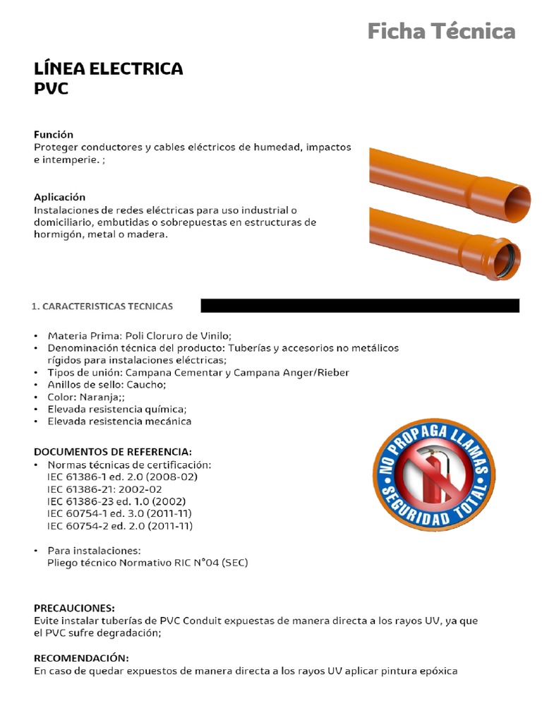 Ficha Tecnica Linea Electrica PVC Naranjo | PDF