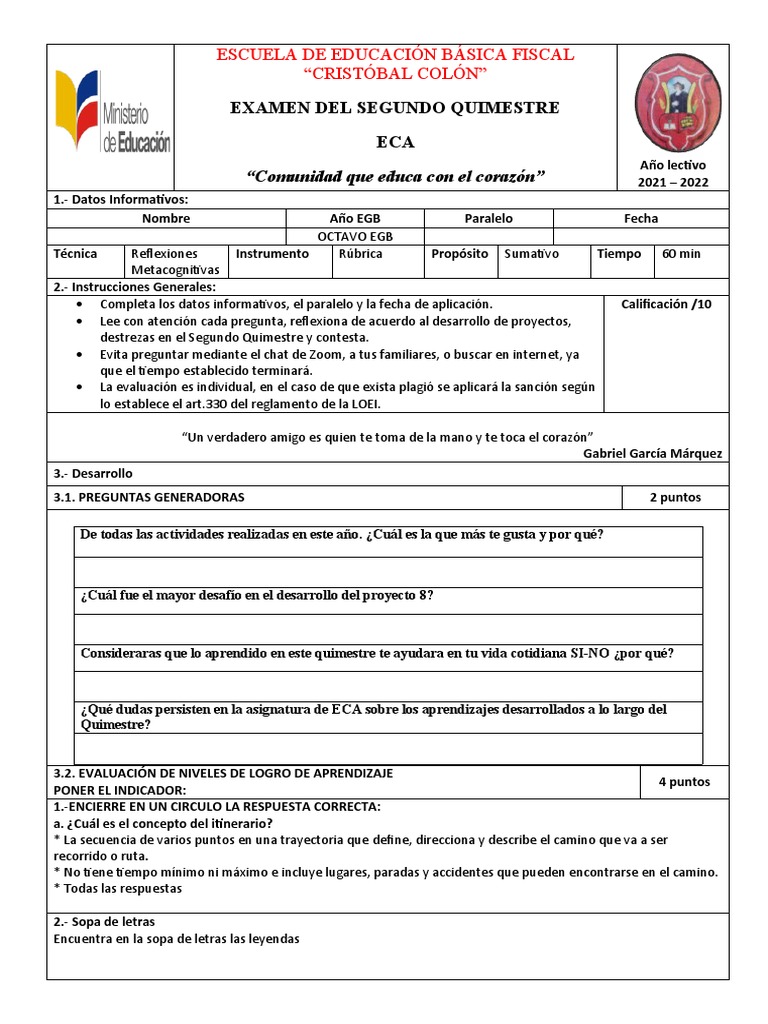 Eca Octavos 2Q 2021-2022 | PDF | Prueba (evaluación) | Aprendizaje