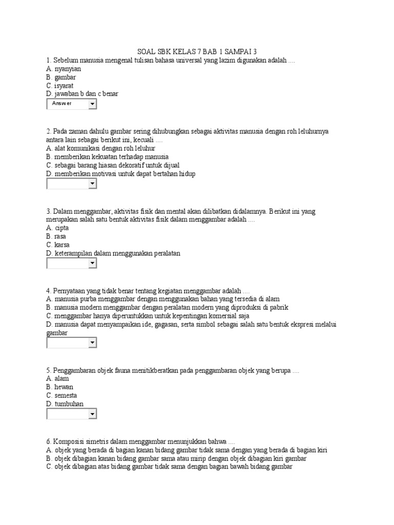 Soal SBK Kelas 7 Bab 1 Sampai 3 | PDF