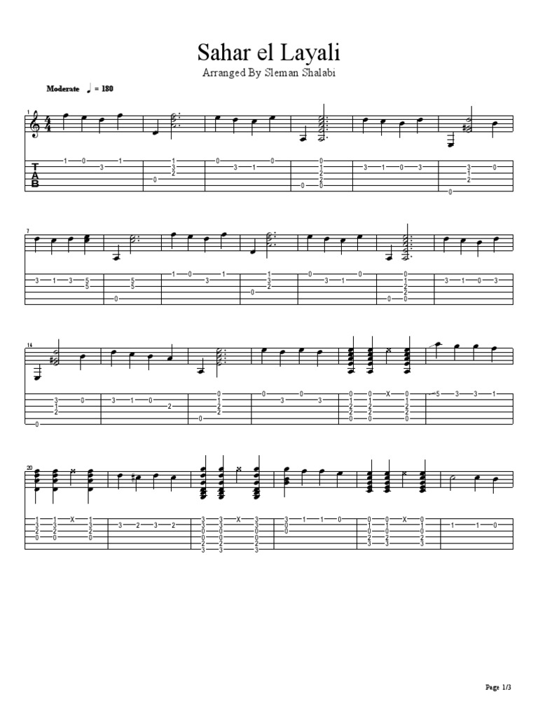 Sahar Ellayali Note Guitar | PDF