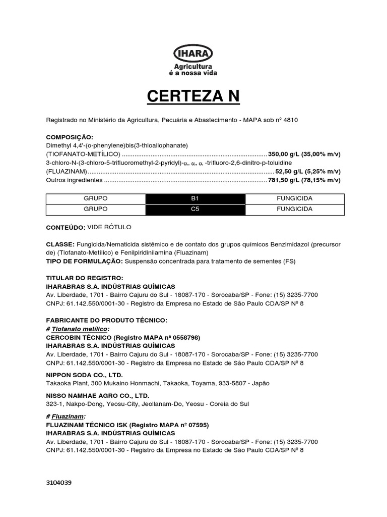 F1366518536 - CERTEZA N - Bula - 3104039 | PDF | Embalagem e rotulagem ...