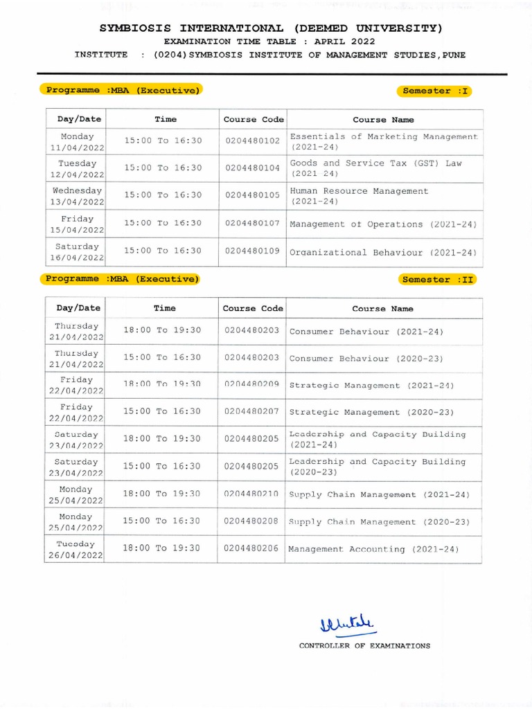 Final Time Table | PDF
