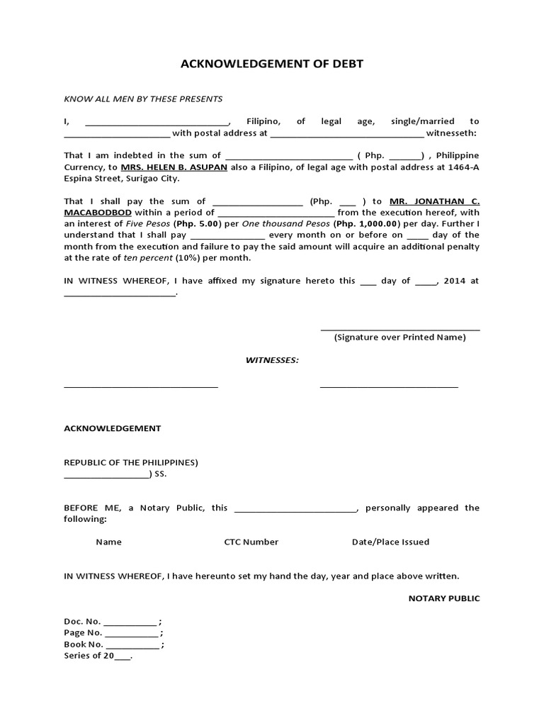 Acknowledgement of Debt | PDF