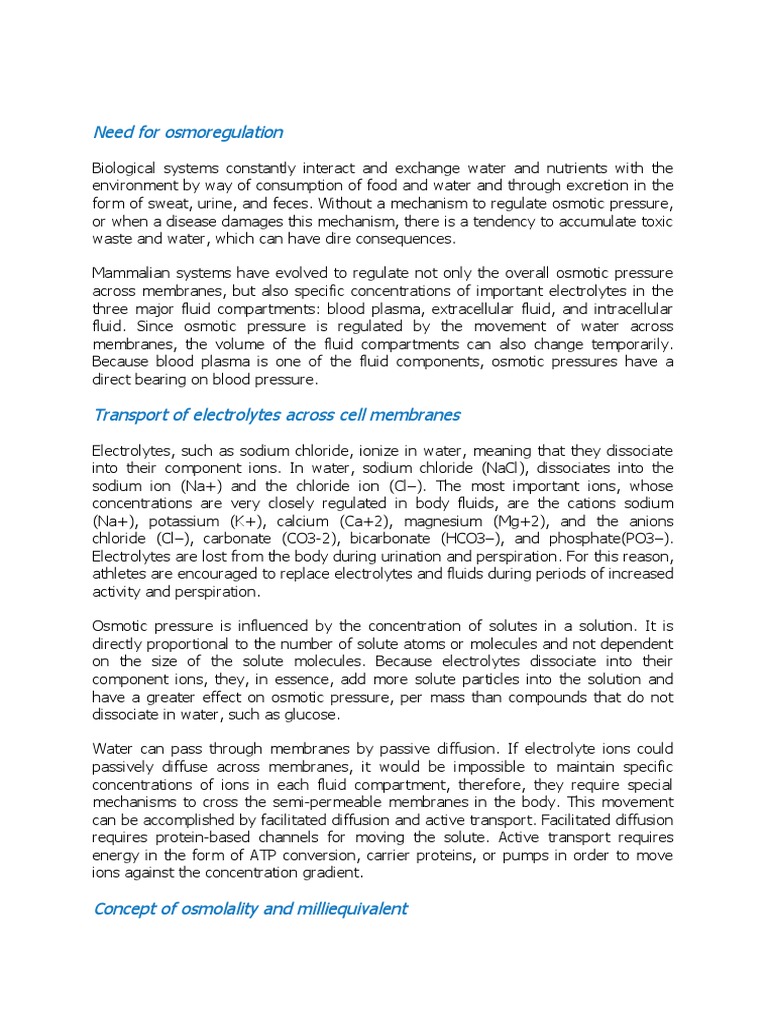 Worksheet 2 Osmoregulation | PDF | Electrolyte | Chloride