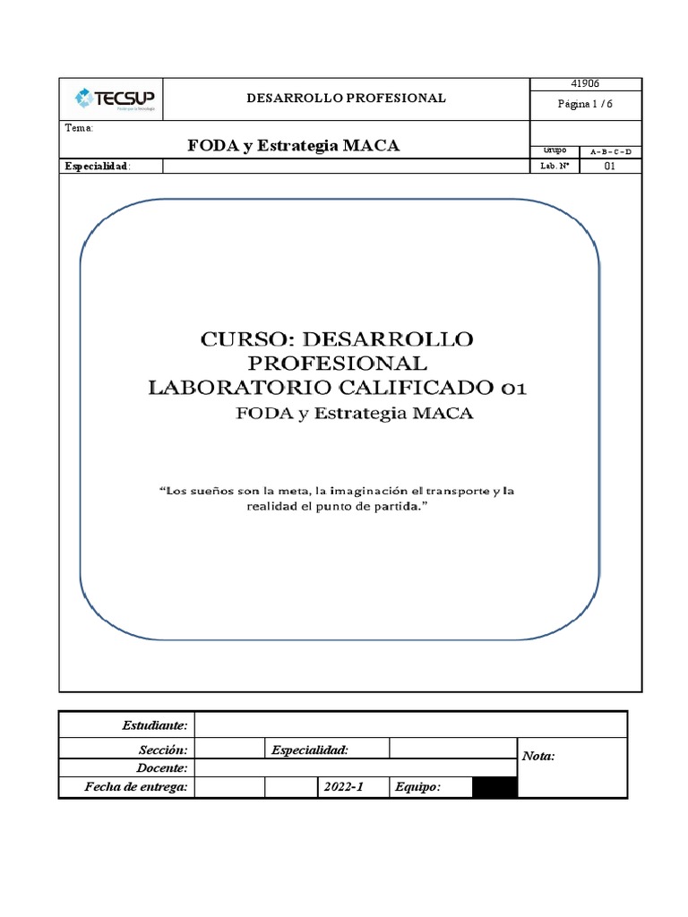Guía Lab. Cal. 01 FODA y Estrategia MACA-1 | PDF | Análisis FODA | Business