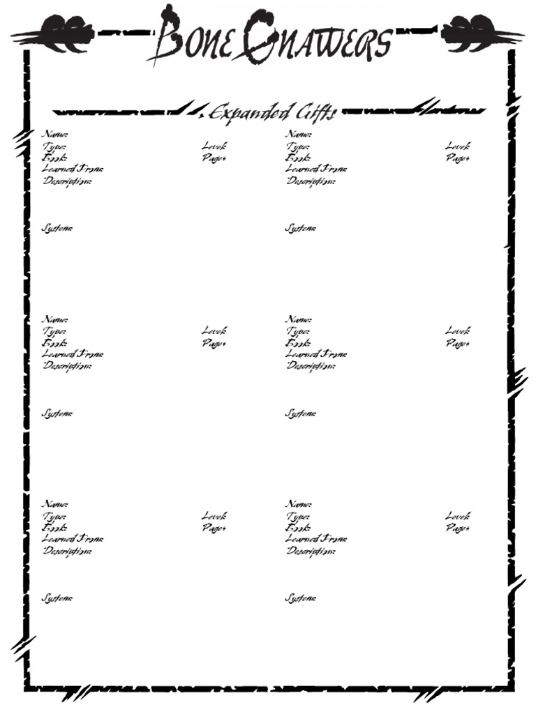 WOD - Werewolf - The Apocalypse - Character Sheet - Bone Gnawers ...