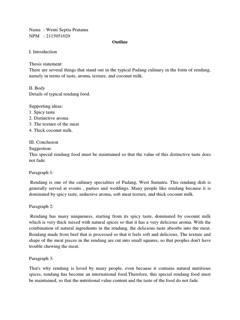 Wenti Septia Pratama Outline-1 | PDF | Foods | Cuisine