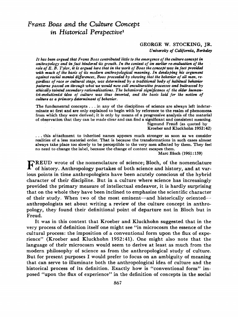 Franz Boas and The Culture Concept in Historical Perspective | PDF ...