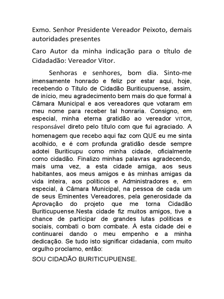 Modelo de Discurso de Agradecimento | PDF Modelo de Discurso de Agradecimento | PDF