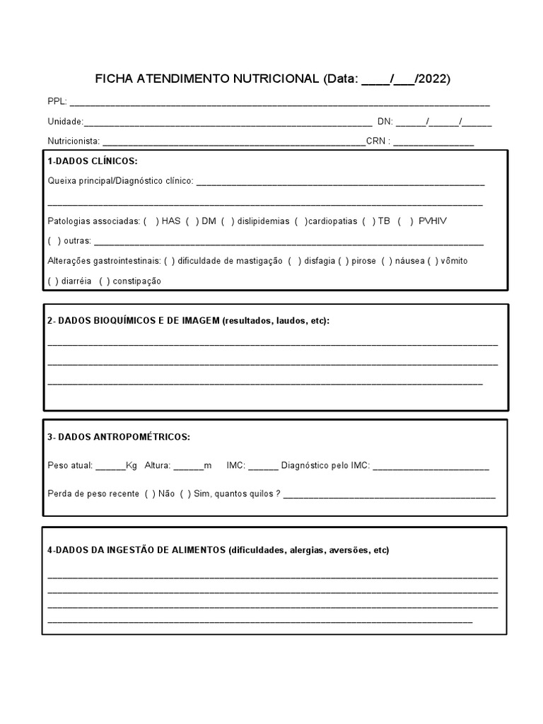 Formulário de Atendimento Nutricional | PDF | Nutrição | Dieta e Nutrição