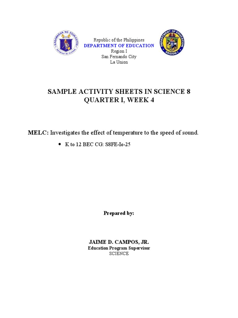 SAMPLE ACTIVITY SHEETS in SCIENCE Grade 8 FINAL 2 | PDF | Thunder | Sound
