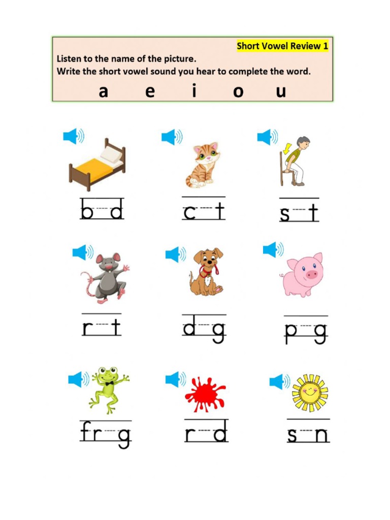 A-E-i - o-UShort Vowel Review 1 | PDF