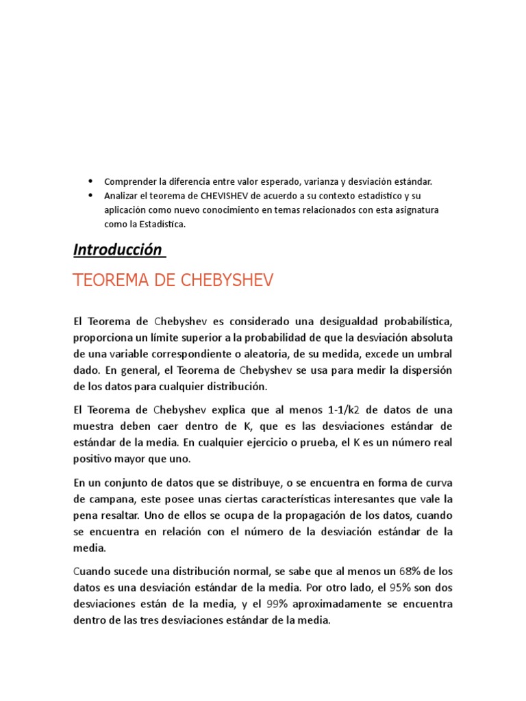 Teorema de Chebyshev en Estadística | PDF | Desviación Estándar | Media