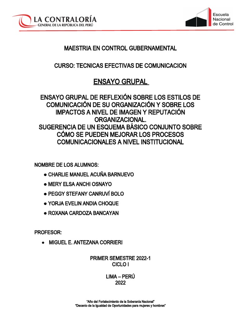 Ensayo - Grupal Tecnicas Efectivas de Comunicacion Grupal | PDF | Business | Perú