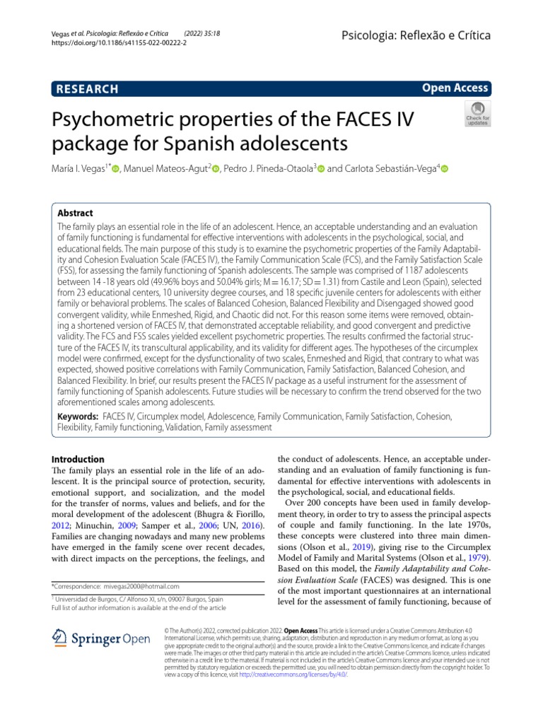 Psychometric Properties of The FACES IV - 2022 | PDF | Factor Analysis ...