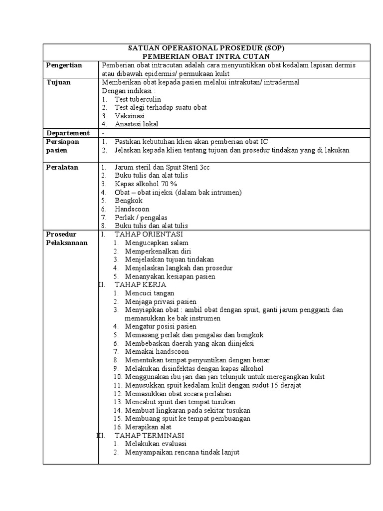 Sop Pemberian Obat Ic | PDF
