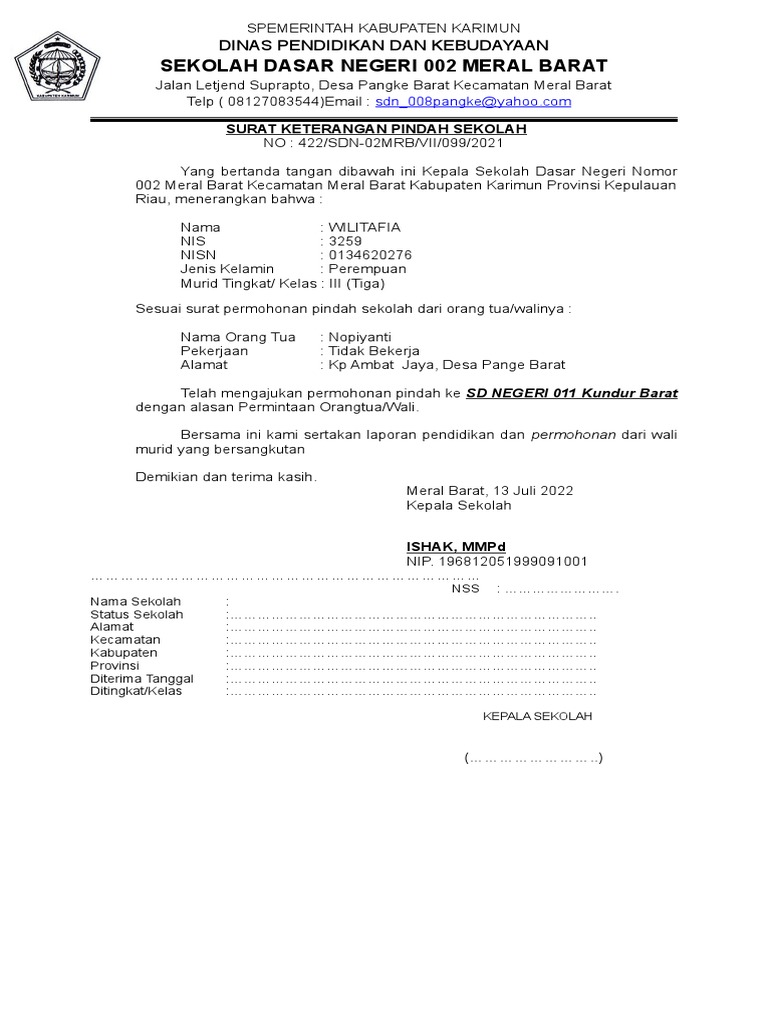 Surat Pindah Keluar | PDF