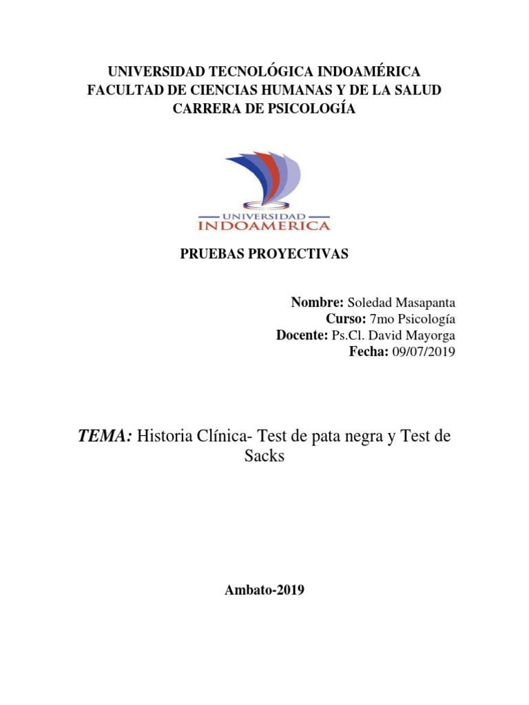 Historia Clinica Test de Pata Negra y Test de Zacks | PDF | Las ...