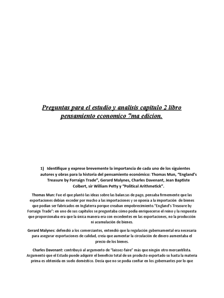 Aportaciones de Thomas Mun al Mercantilismo | PDF | Mercantilismo ...