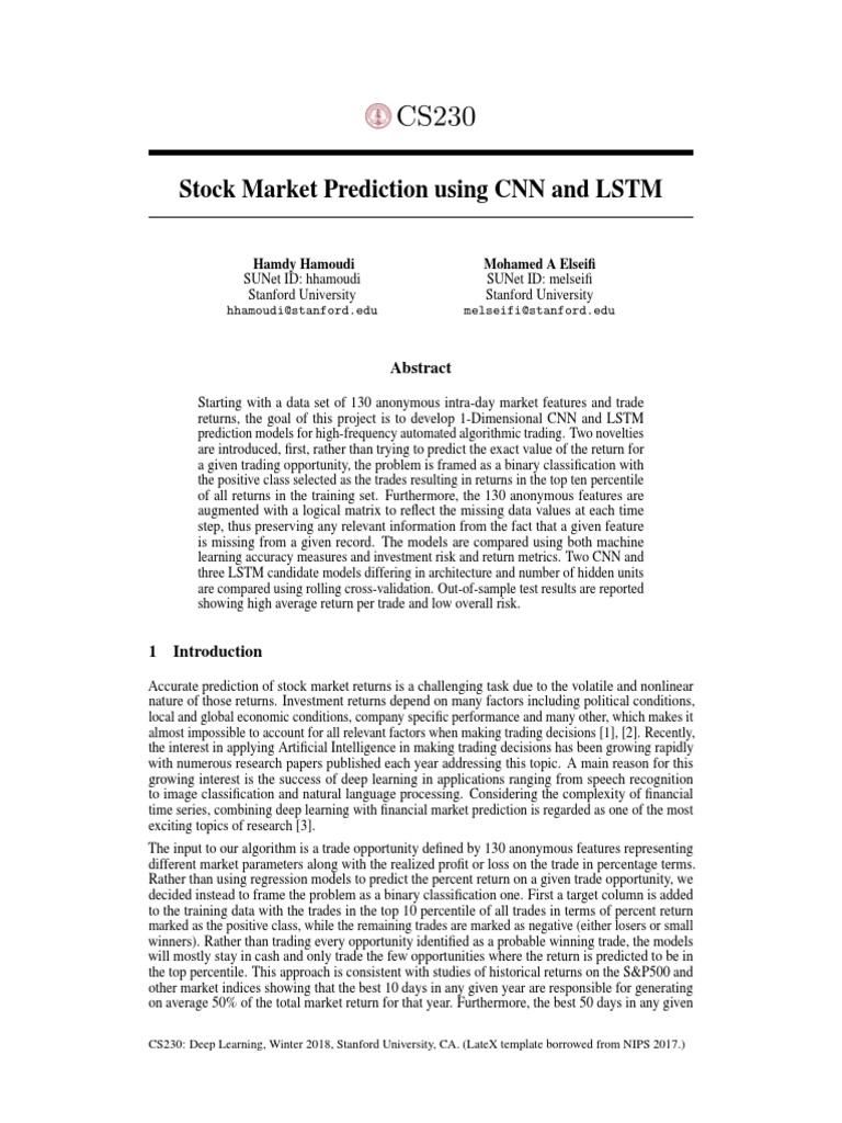 Stock Market Prediction Using CNN and LSTM | PDF | Statistics ...