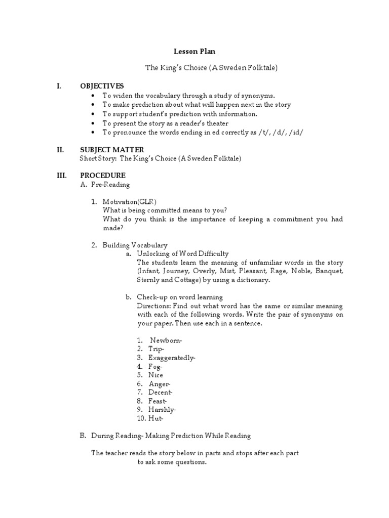 2 - Lesson Plan - The King Choice | PDF