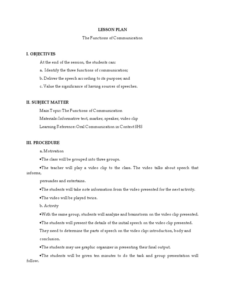 4 Lesson Plan Oral Communication | PDF | Lesson Plan | Teachers