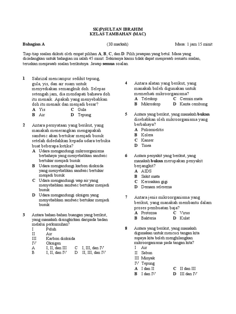 Latih Tubi Soalan Latihan Sains Tahun 6 Cuti Bulan Mac 1 | PDF