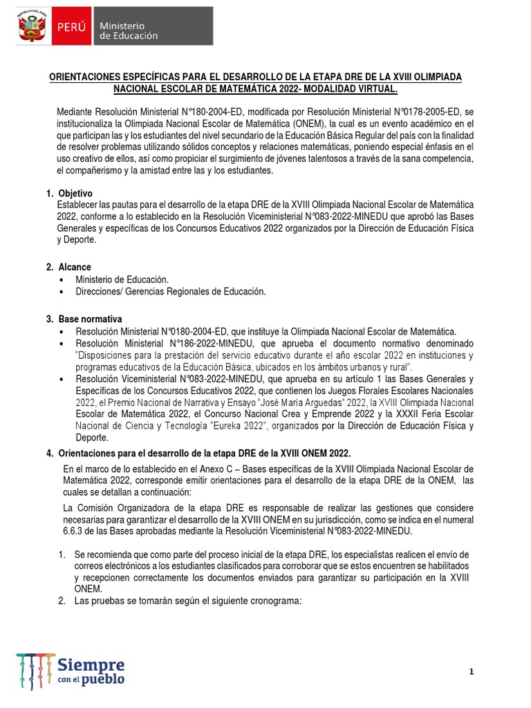 Orientaciones Etapa DRE - OnEM 2022 | PDF | Videotelefonía | Educación primaria