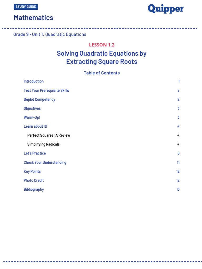 ME Math 9 Q1 0102 SG | PDF | Quadratic Equation | Equations