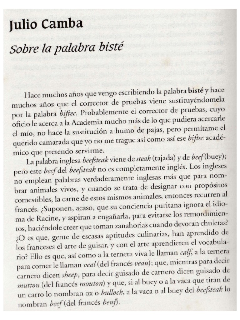 Julio Camba - Sobre La Palabra Bisté - Rev | PDF