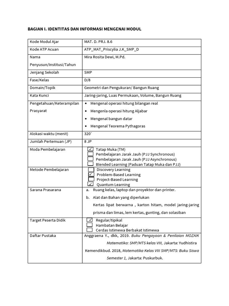 Modul Pembelajaran Geometri SMP: Prisma & Limas | PDF