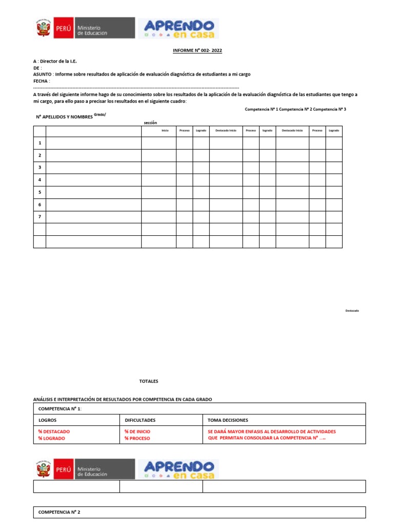 Modelo Informe De Evaluación Diagnóstica Pdf 4201
