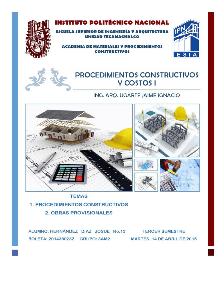 Proceso Constructivo de Obras Provisionales, Materiales, Herramientas y Maquinaria A Usar | PDF