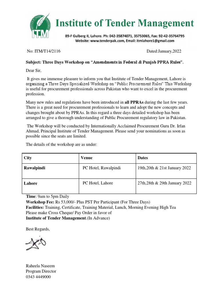 Workshop on PPRA Rules in Pakistan | PDF